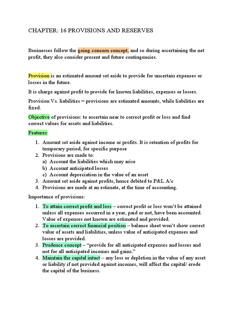 Provisions and Reserves | PDF | Expense | Income Statement