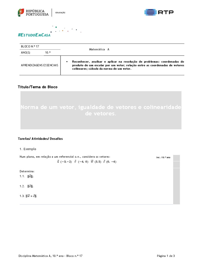 17 - Matemática A - 10.º Ano - Norma de Um Vetor, Igualdade de Vetores ...