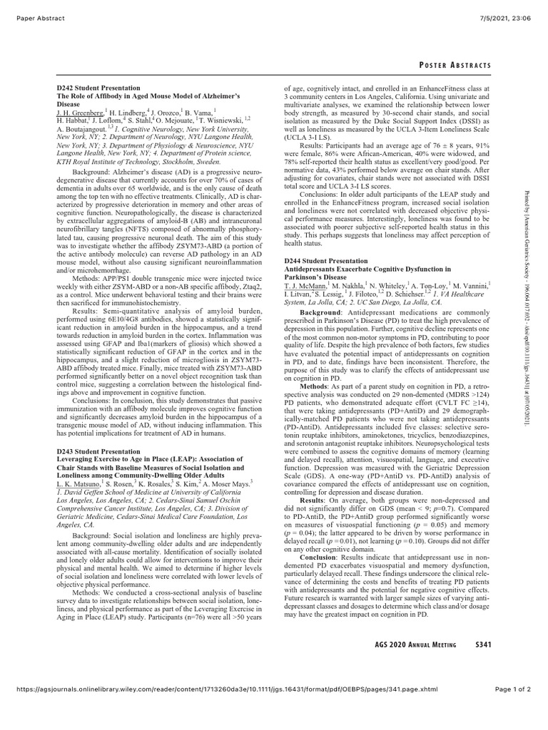 NYU Langone - Paper Abstract | PDF | Parkinson's Disease | Antidepressant NYU Langone - Paper Abstract | PDF | Parkinson's Disease | Antidepressant