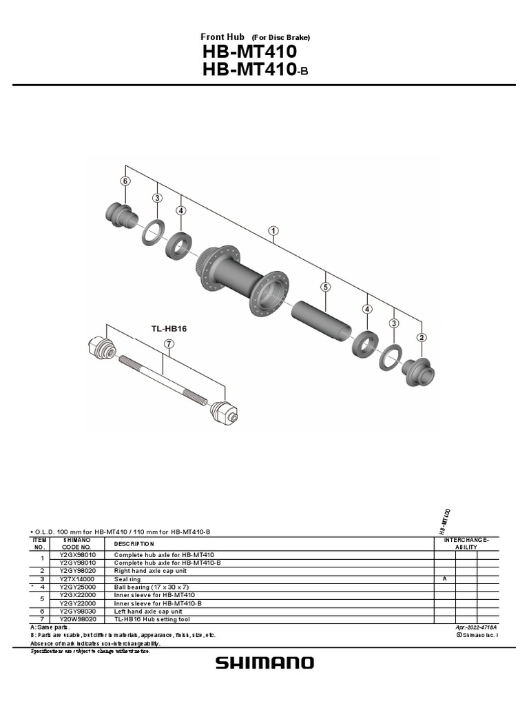HB-MT410 HB-MT410: Front Hub | PDF