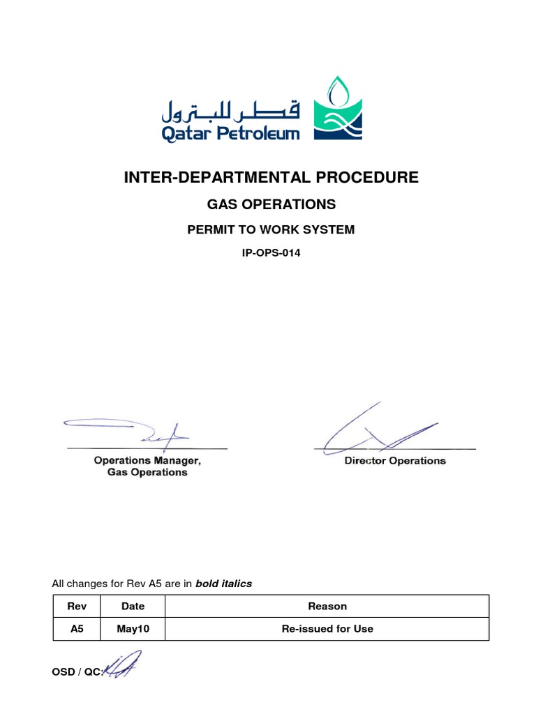 04 IP-OPS-014 - Permit To Work System | PDF | Hazards | Risk Assessment