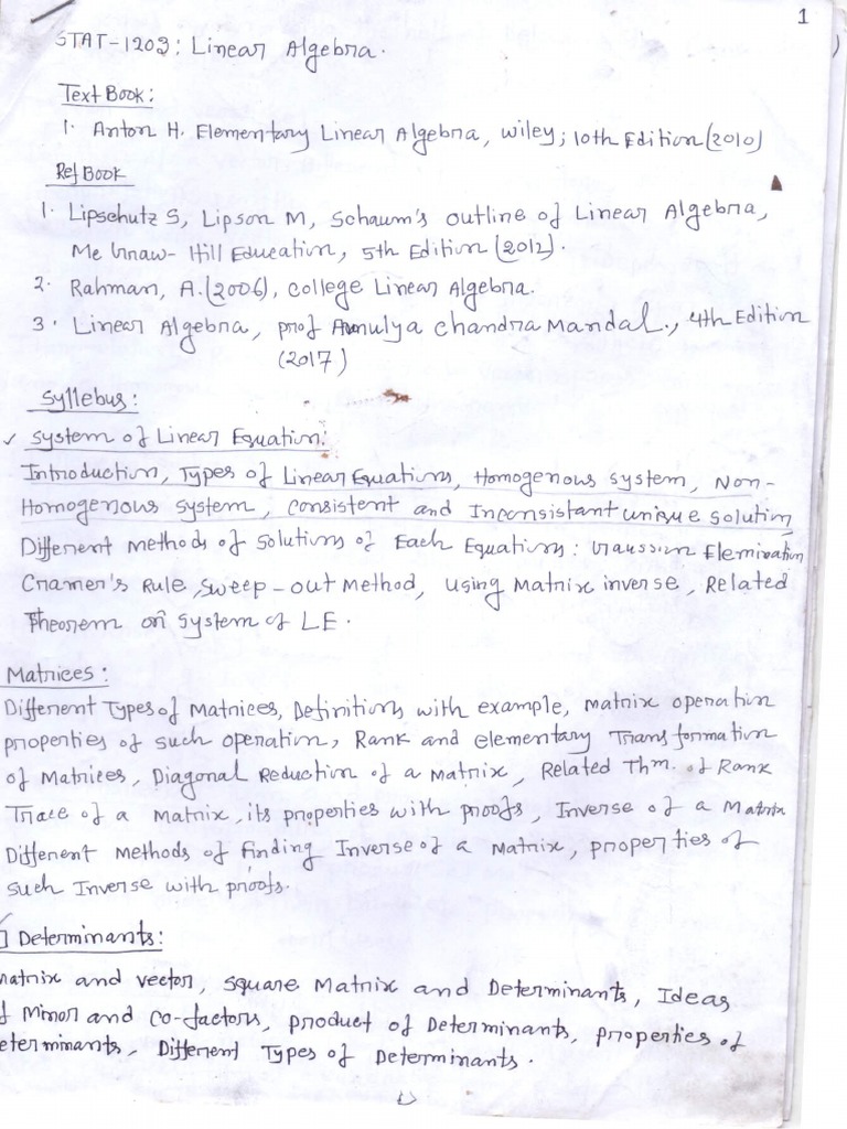 1 System Of Linear Equation 1 Pdf