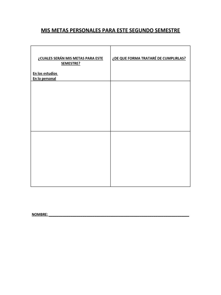 Mis Metas Personales para Este Segundo Semestre | PDF