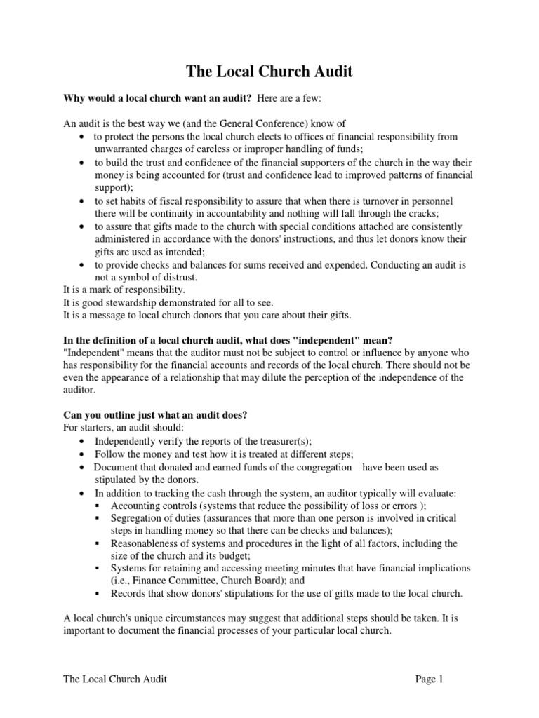 Local Church Audit Report | PDF | Internal Control | Audit