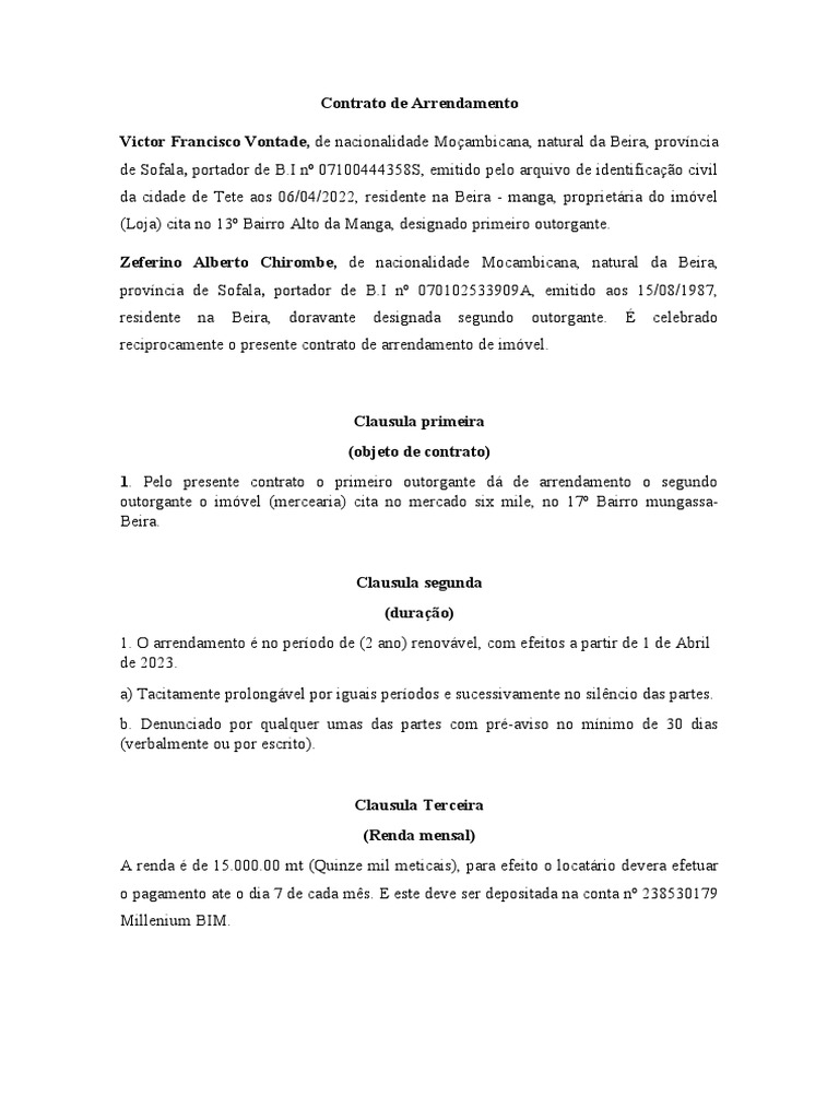 Contrato de Arrendamento-Victor | Download grátis PDF | Direito Civil (sistema jurídico ...