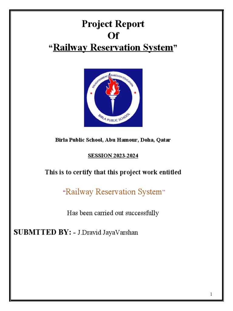 Project Report of Railway Reservation | PDF | Feasibility Study | Rail ...