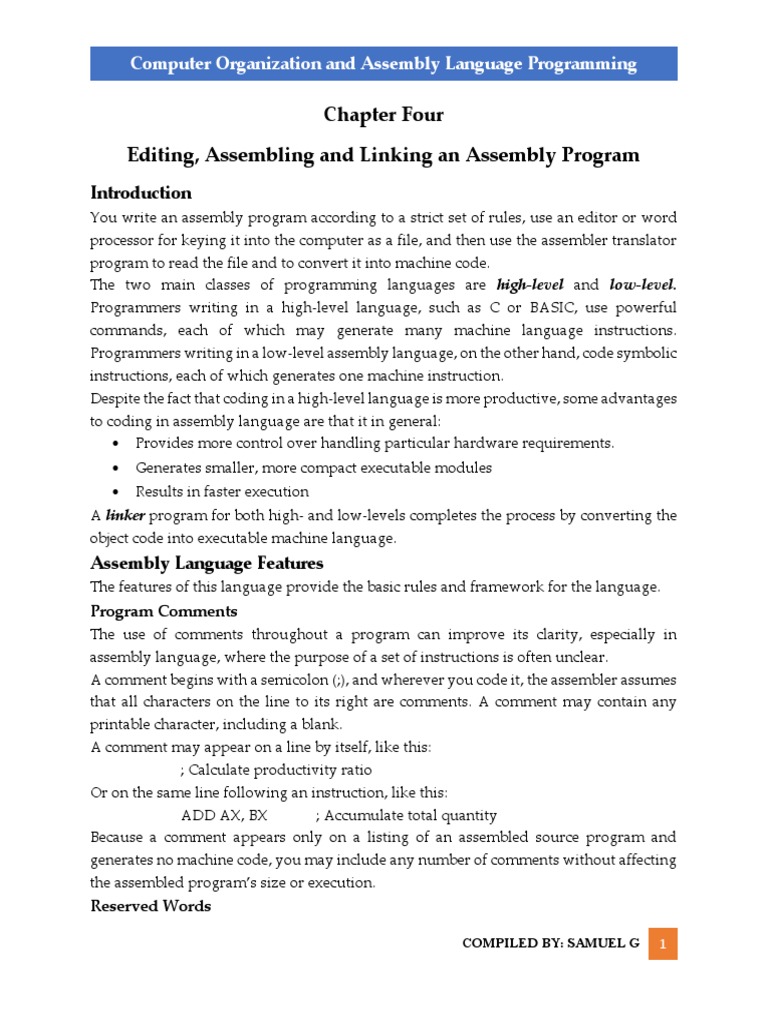 Chapter Four - Assembly Programming | PDF | Assembly Language ...