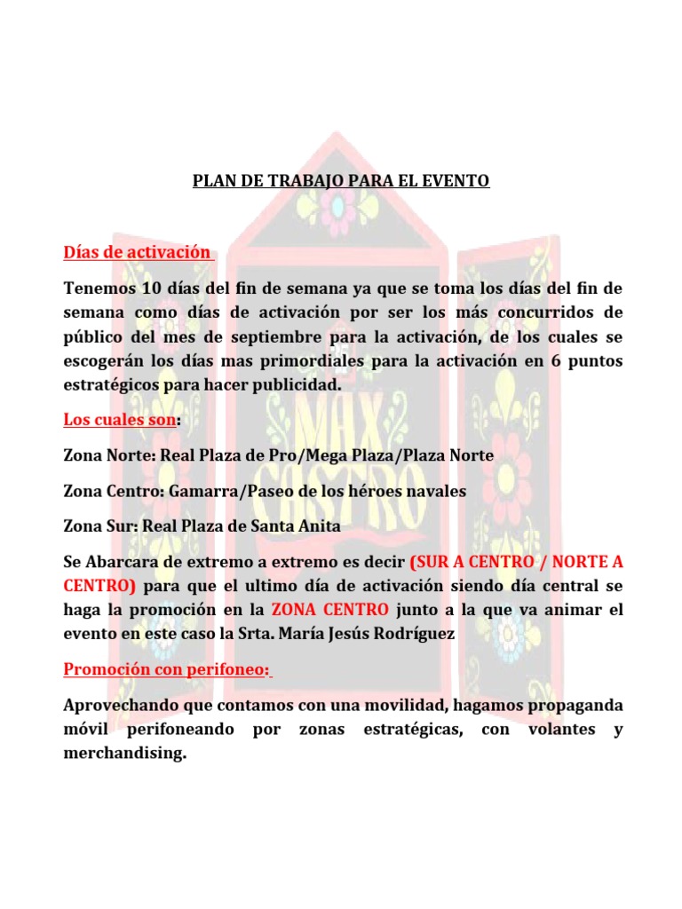 Plan de Trabajo para El Evento | PDF