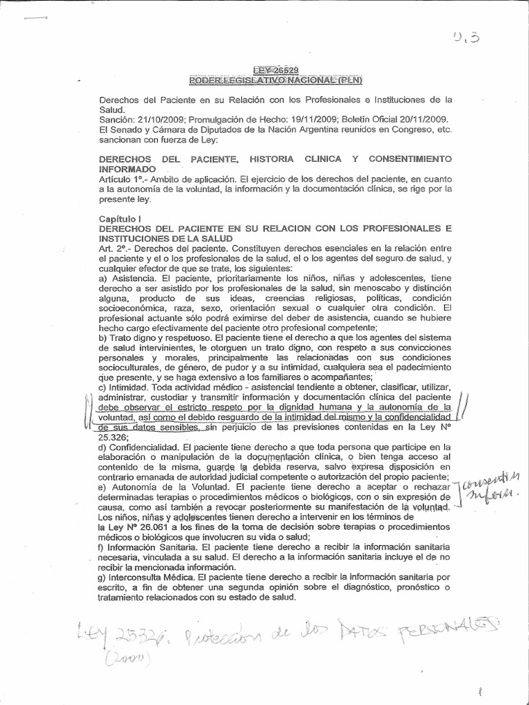 Ley 26529. LEY DE DERECHOS DEL PACIENTE | PDF