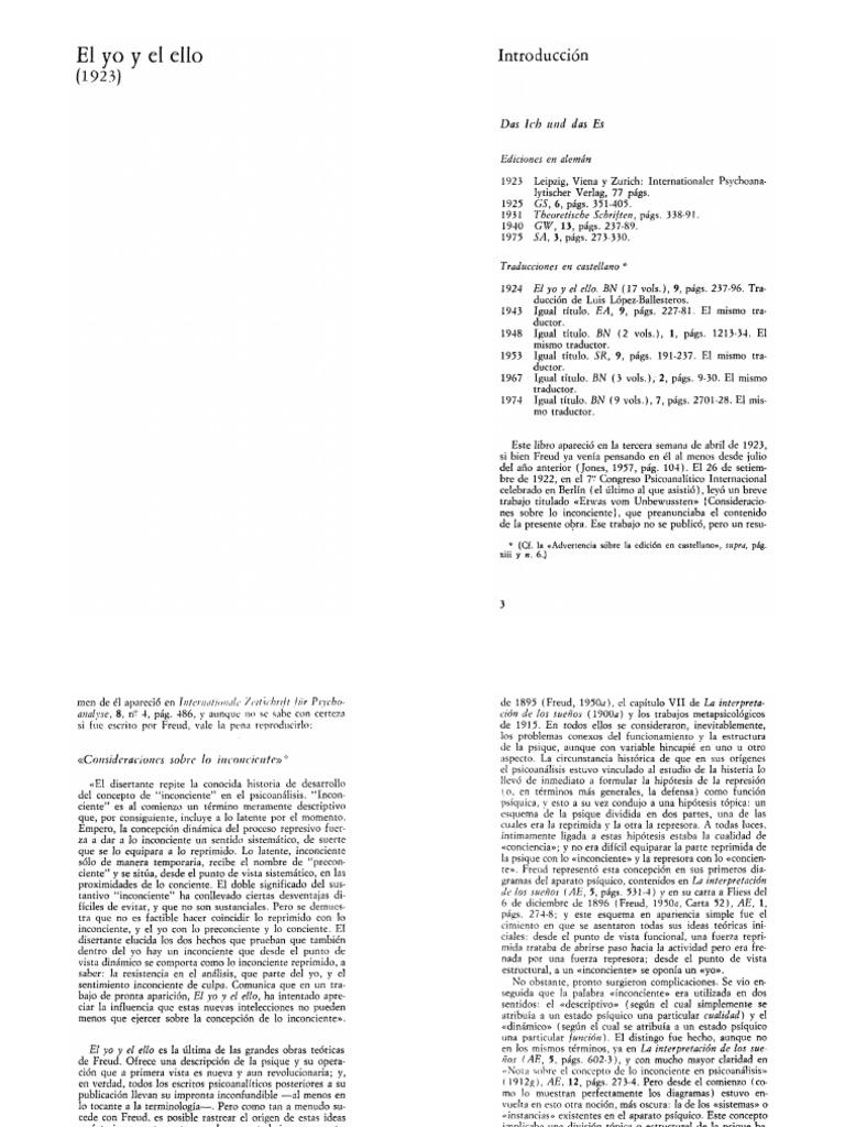 El Yo y El Ello (1923) | PDF | Mente inconsciente | Psicoanálisis
