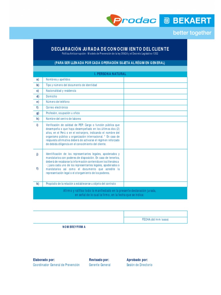 Declaración Jurada Del Cliente - Prodac | PDF | Gobierno | Justicia