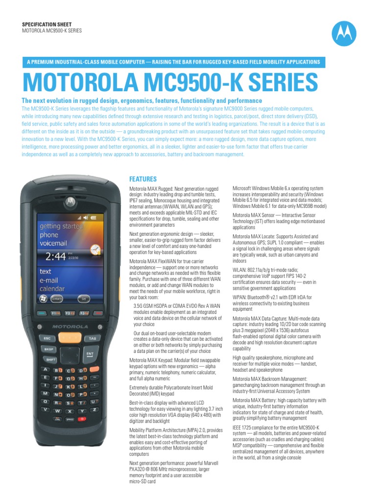 95@MC9500 Spec Sheet | PDF | Bluetooth | Image Scanner