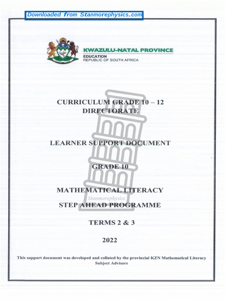 Step Ahead Maths Literacy Grade 10 Learner Support 2022 Term 2 and 3 | PDF