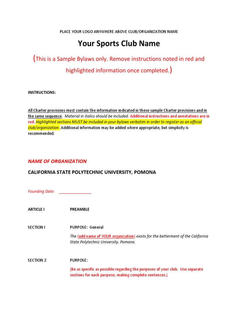 Sport Club Bylaw Sample | PDF | By Law | Committee