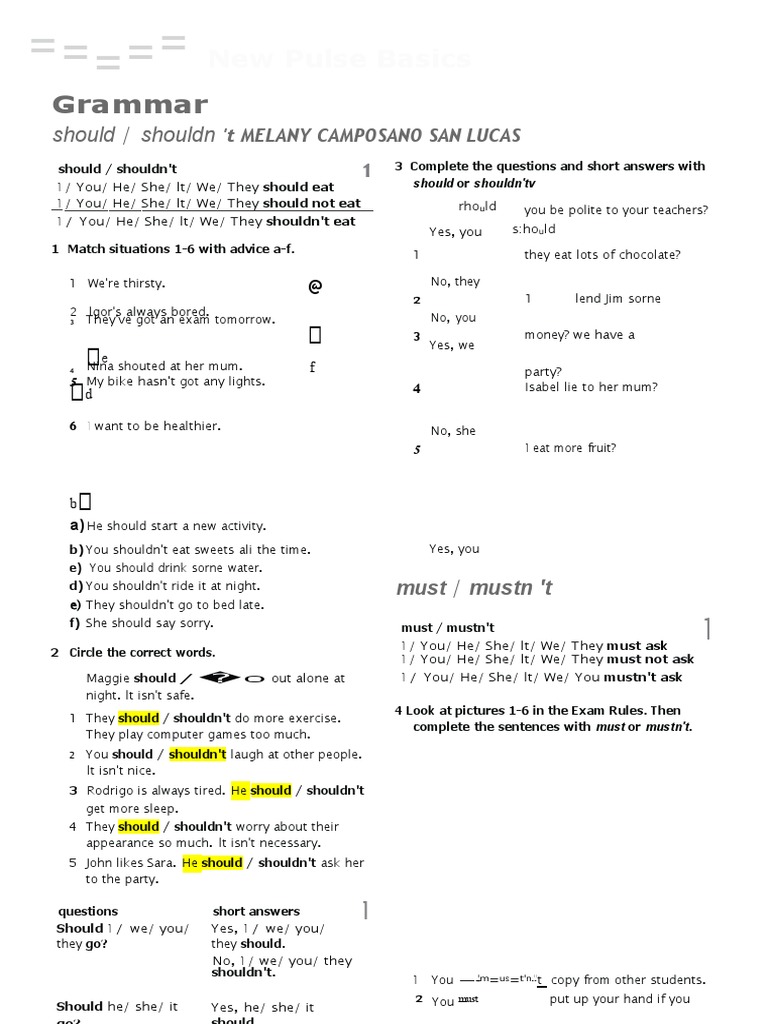 Modal Verbs Should and Must (1) . | PDF | Cognitive Science | Languages