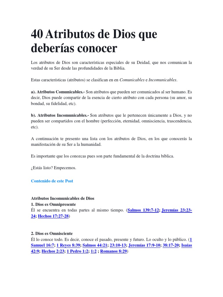 40 Atributos de Dios Que Deberías Conocer | PDF | Dios | Omnipotencia