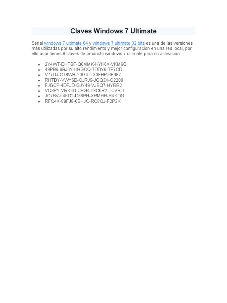 Claves Windows 7 Ultimate | PDF