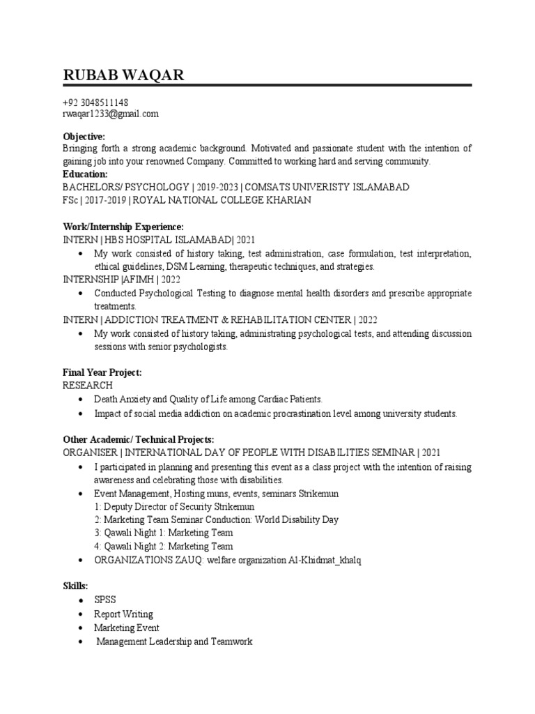 CV Rubab Waqar | PDF