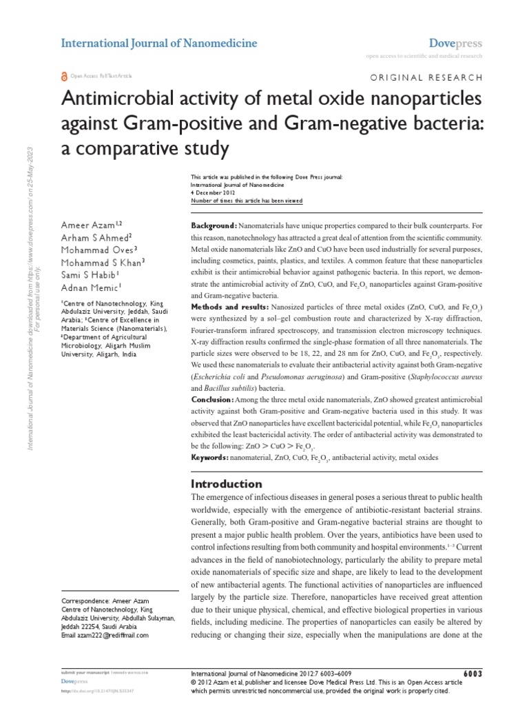 Antimicrobial Activity of Metal Oxide Nanoparticles | PDF | Nanoparticle | Zinc Oxide