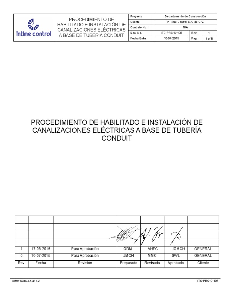 SC-012-ITC-PRC-C-105 Procedimiento de habilitado e instalacion de canalizaciones electricas a ...