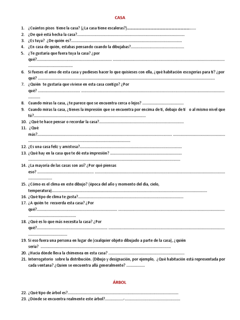 Preguntas sobre Casa, Árbol y Persona | PDF | Juegos y actividades ...