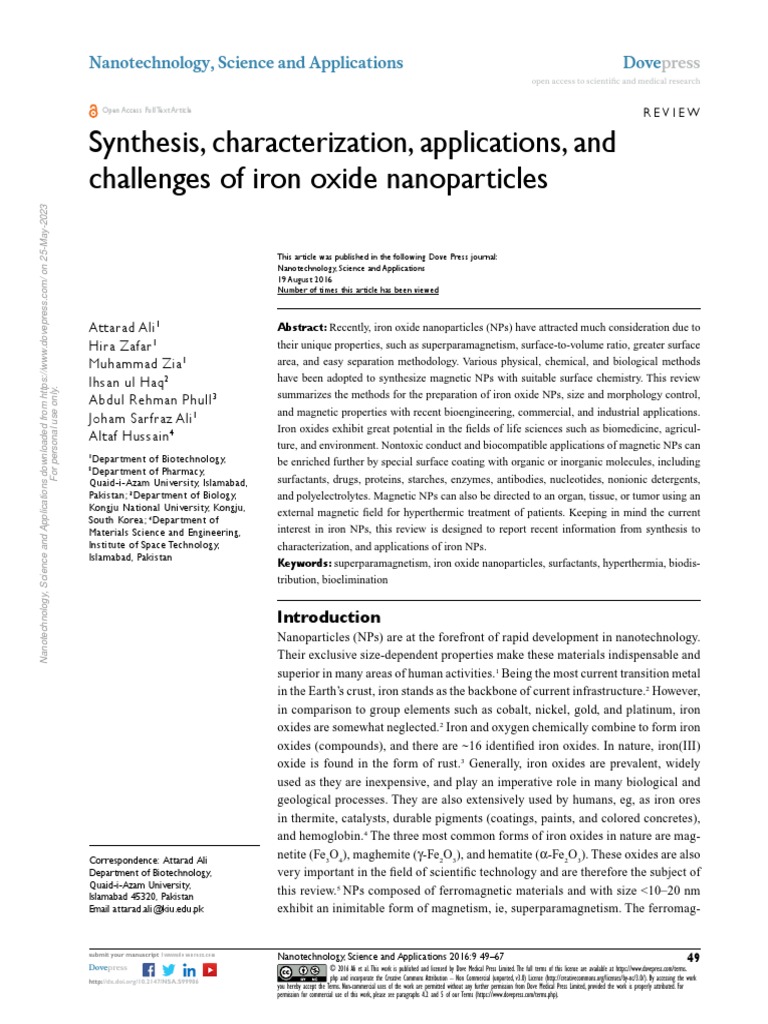 Synthesis, Characterization, Applications, and Challenges of Iron Oxide Nanoparticles | PDF ...