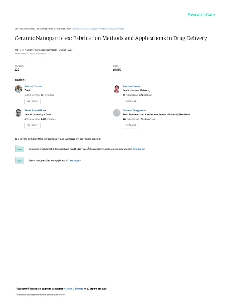 Ceramic Nanoparticles: Fabrication Methods and Applications in Drug ...