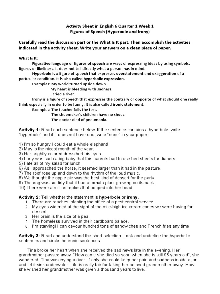 Activity Sheet in English 6 Quarter 1 Week 1 | PDF | Irony