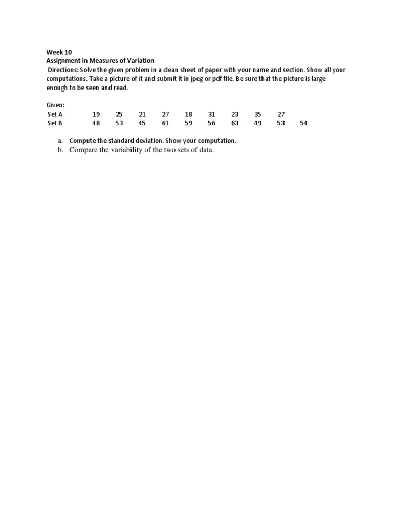 Week 10 Measures of Variation Assignment | PDF | Teaching Methods ...