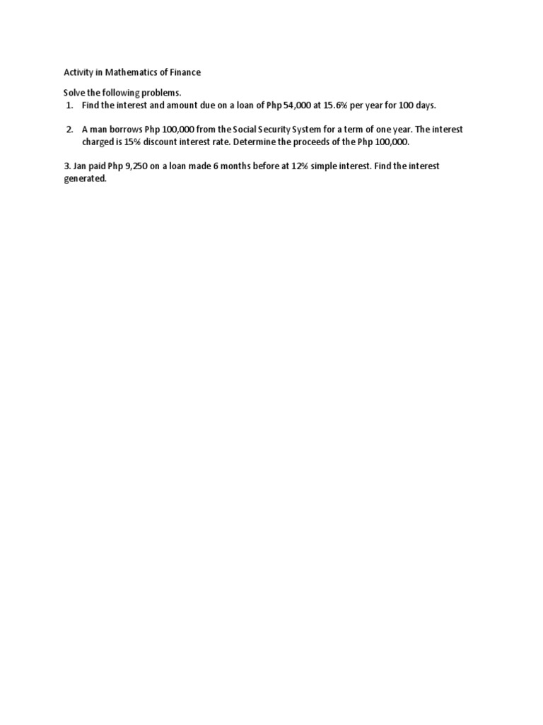 Activity in Mathematics of Finance | PDF