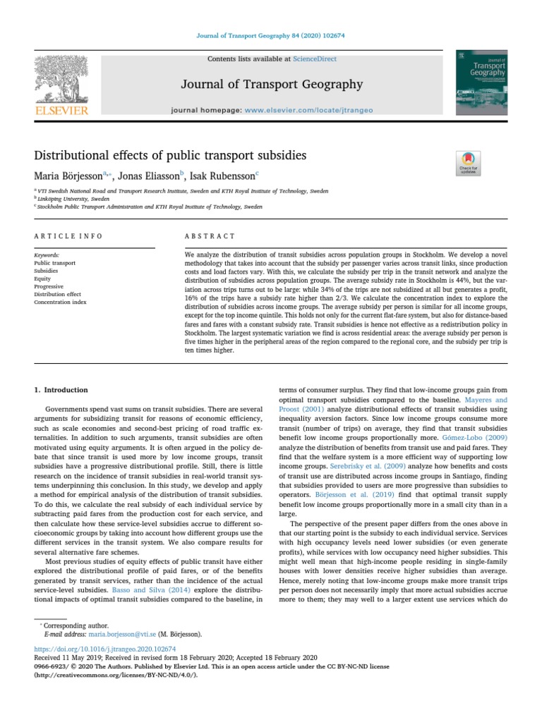Distributional Effects of Public Transport Subsidi | PDF | Subsidy ...
