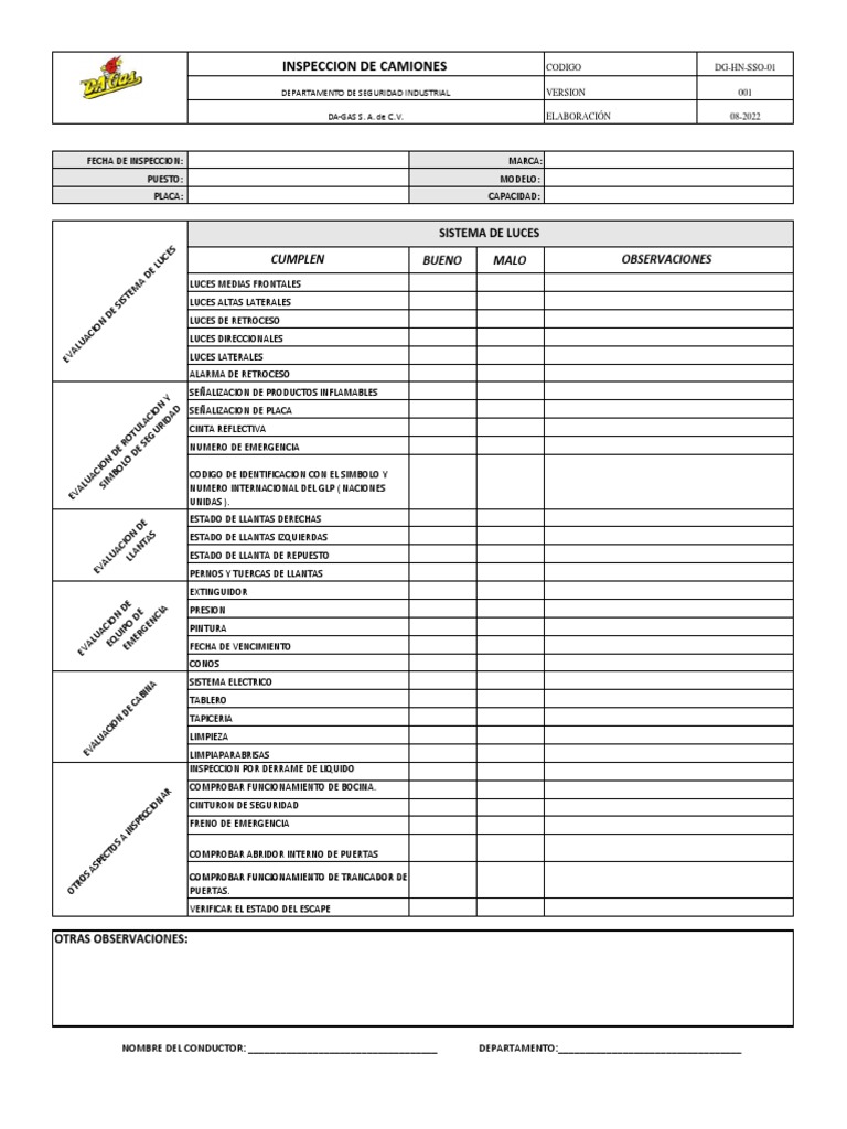 Inspección de Camiones: Check List Excel | PDF