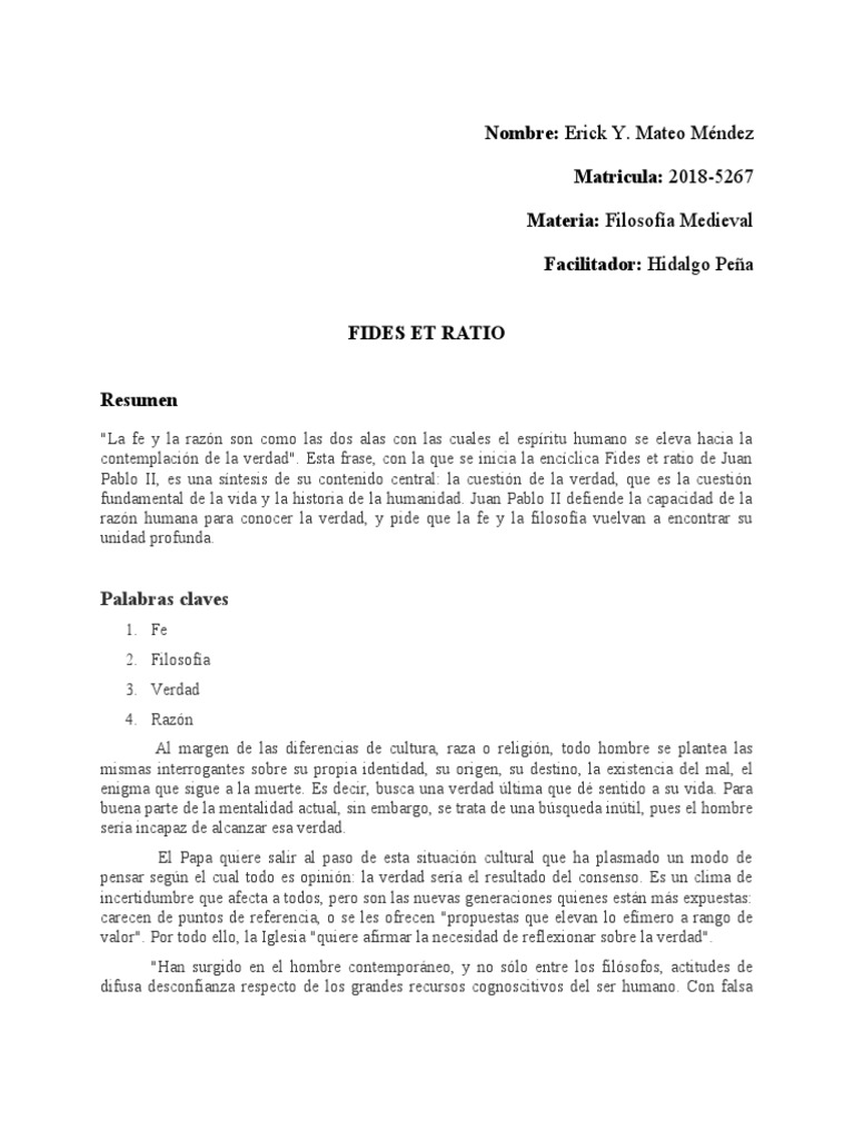 Fides Et Ratio | Descargar gratis PDF | Verdad | Fe