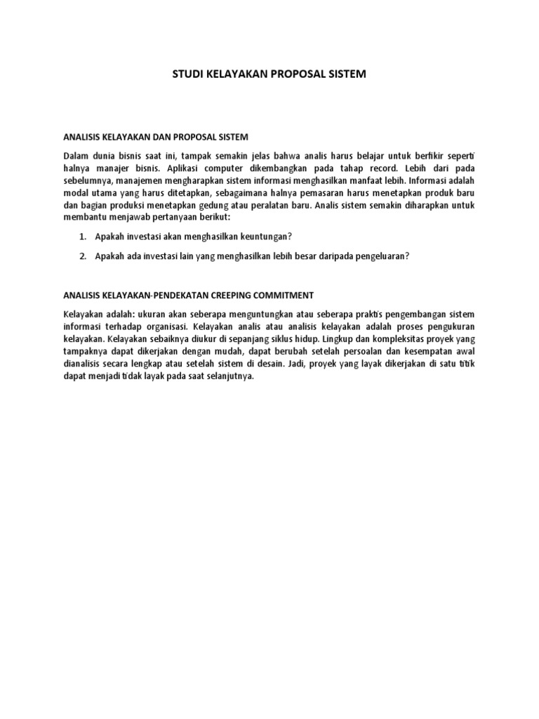 Studi Kelayakan Dan Proposal Sistem Kelo | PDF