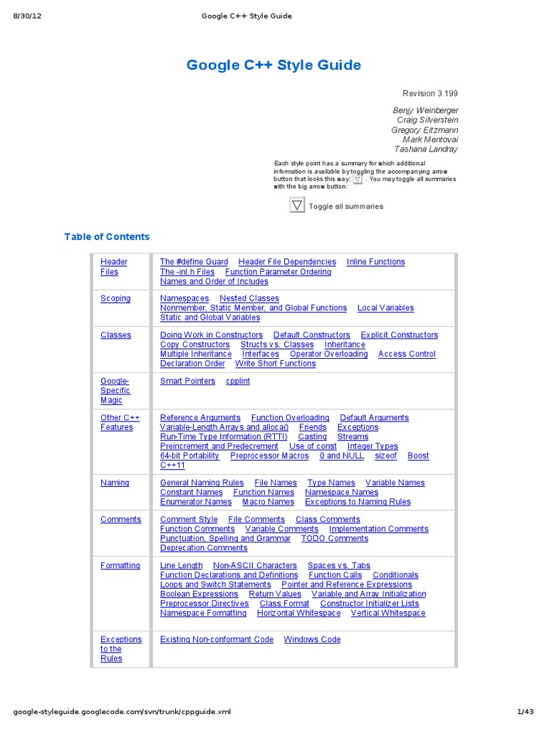 Google C++ Style Guide | PDF | Class (Computer Programming) | C++