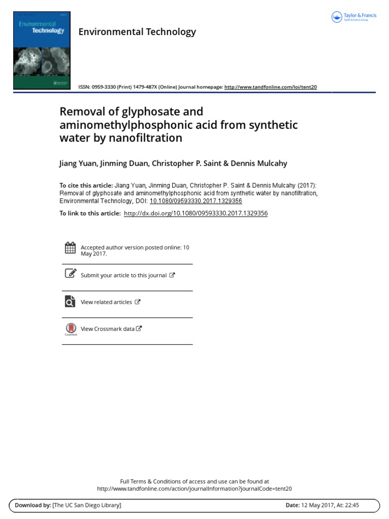 Glyphosate Removal via Nanofiltration | PDF | Membrane | Solvation