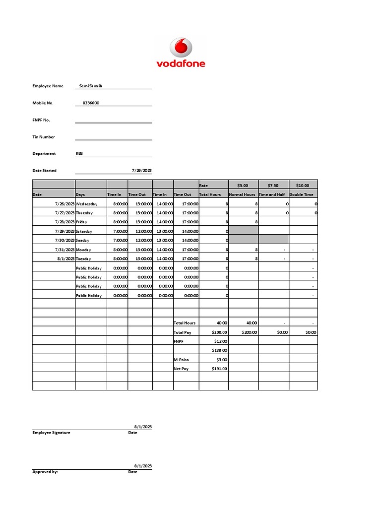Employee Timesheet and Payroll Summary | PDF