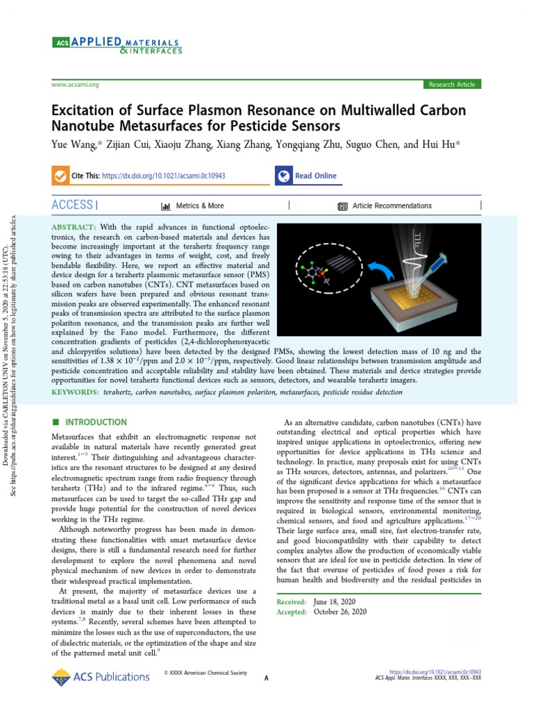 Excitation of Surface Plasmon Resonance On Multiwalled Carbon Nanotube Metasurfaces For ...