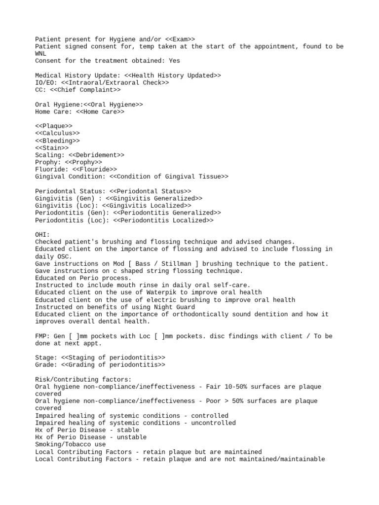 Auto Notes Template | PDF | Oral Hygiene | Dentistry