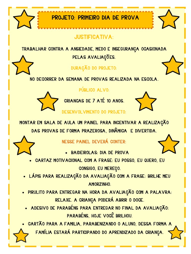 Projeto Primeiro Dia de Prova | PDF