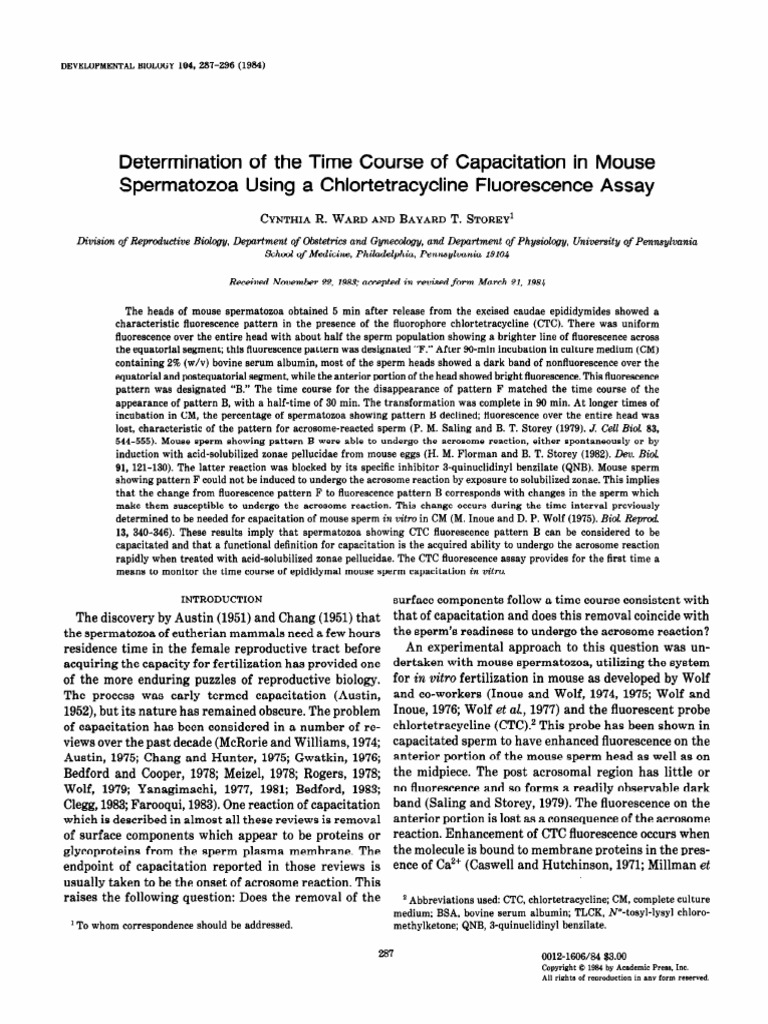 1986 - Determination of The Time Course of Capacitation in Mouse ...