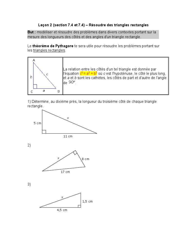 Résolution de triangles rectangles | PDF | Fonction trigonométrique ...