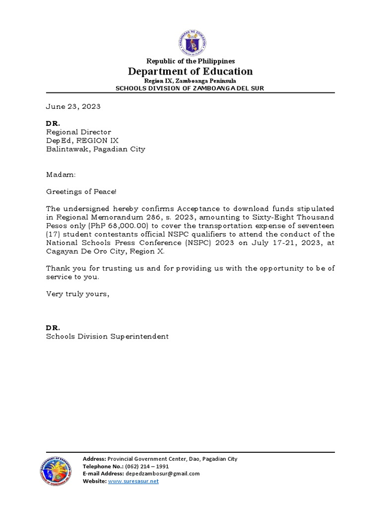 SAMPLE Letter of Acceptance | PDF