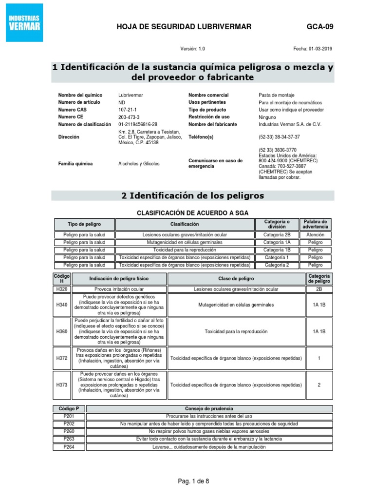 In Houses - D3 - Pasta para Montaje Vermar - MSDS | PDF | Agua | Química