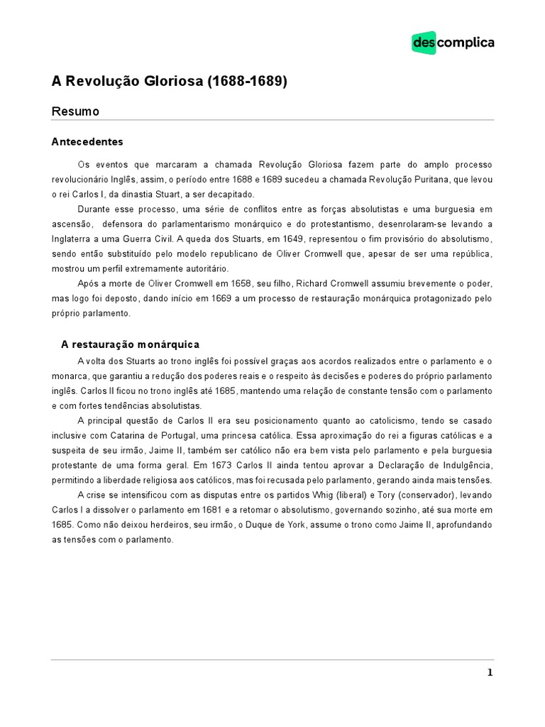 VOD A Revolução Gloriosa 2019 | PDF | Revolução Francesa | Monarquia