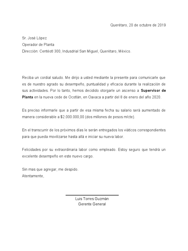 Comunicado de Ascenso Laboral | PDF