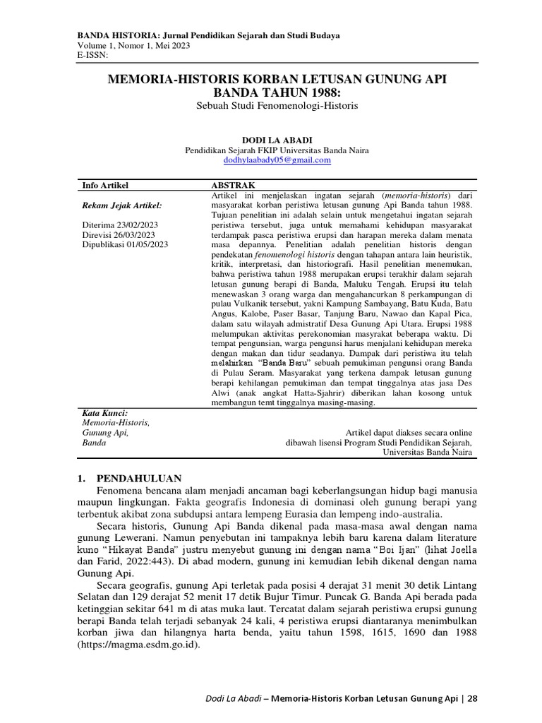 MEMORIA-HISTORIS KORBAN LETUSAN GUNUNG API BANDA TAHUN 1988: Sebuah Studi Fenomenologi-Historis ...