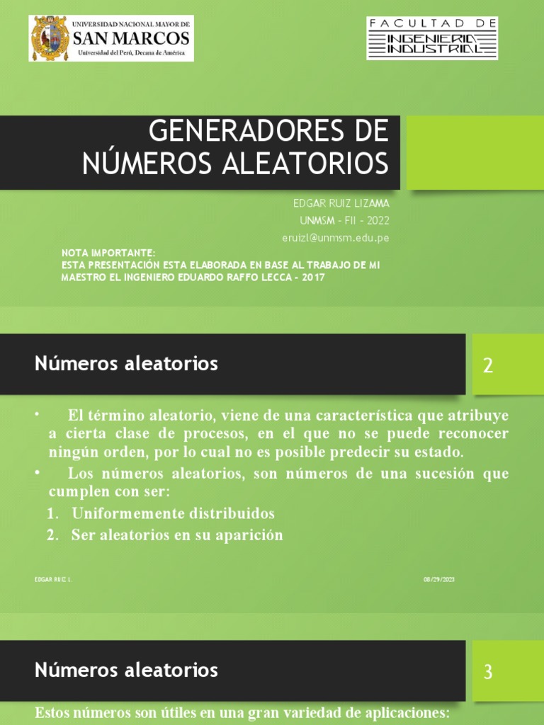 Clase 3 Generadores de Numeros Aleatorios | PDF | Aleatoriedad | Matemáticas Aplicadas