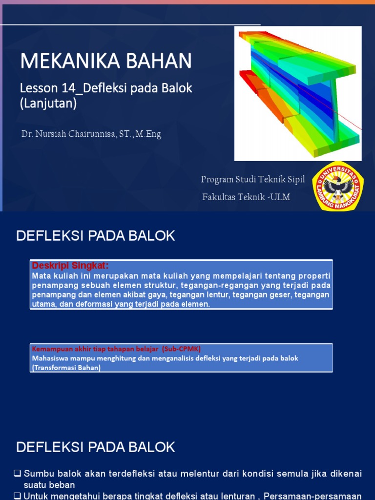 Mekanika Bahan_Lesson 14_Defleksi pada Balok (1) | PDF