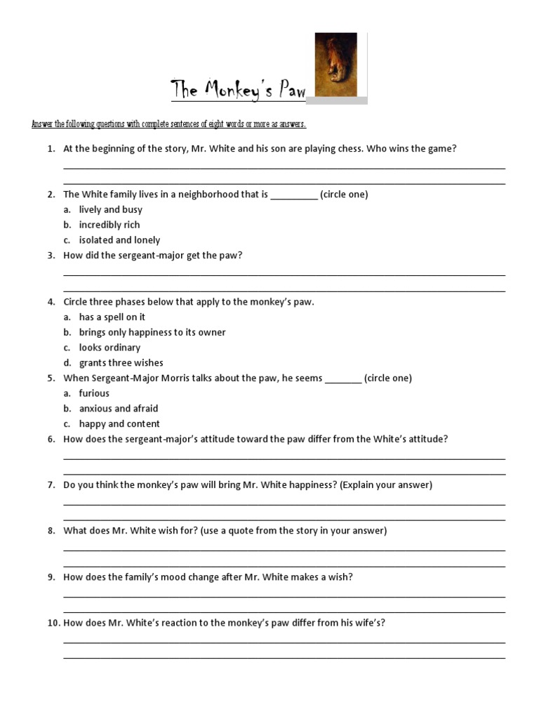 The Monkeys Paw Comprehension | PDF | Language Arts & Discipline